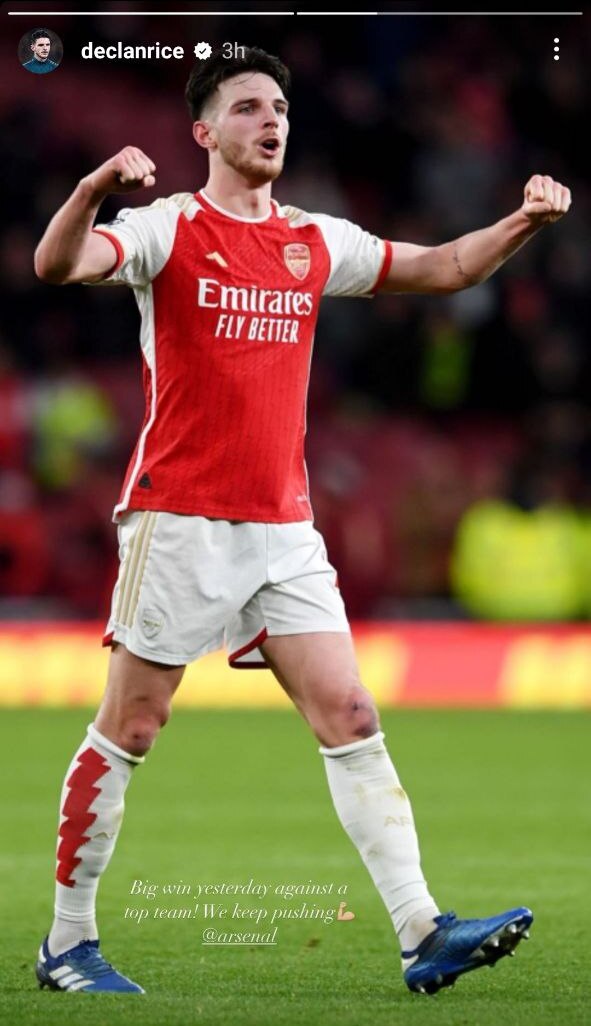 Declan Rice reacts to Arsenal win over Brighton